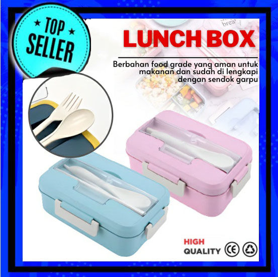 LUNCH BOX SET KOTAK BEKAL MAKAN JERAMI GANDUM KOTAK MAKAN 1000ML FREE SENDOK TEMPAT MAKAN ...
