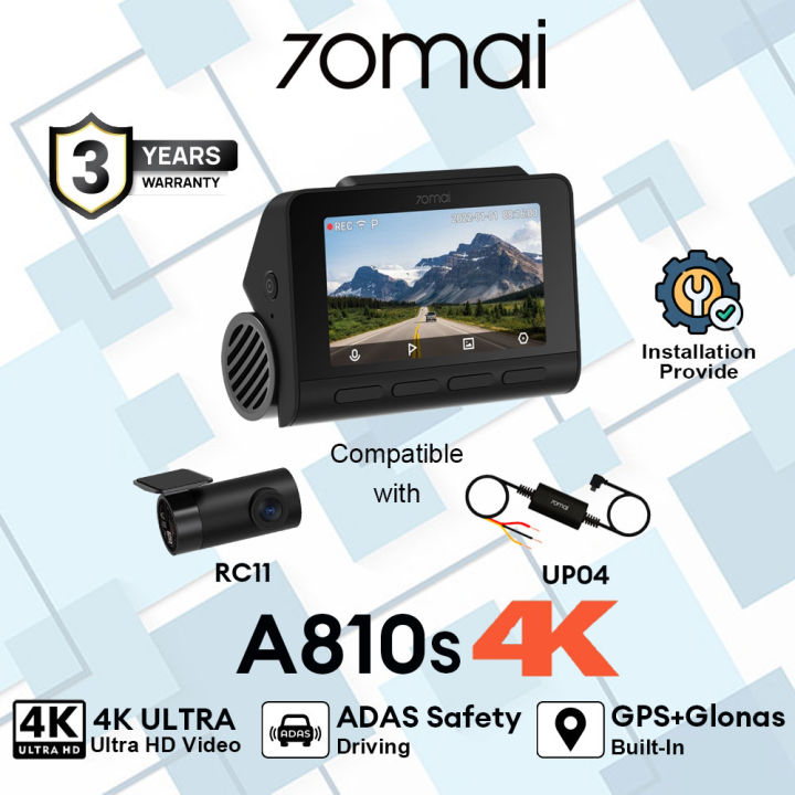 70mai A810 4K Dash Cam Dual Vision Car Recorder with GPS ADAS | Lazada