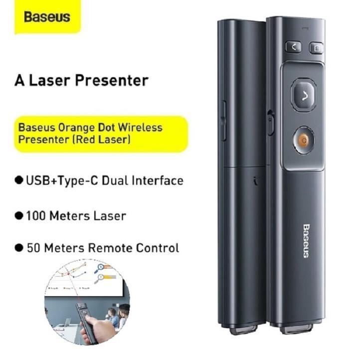BASEUS LASER POINTER WIRELESS PRESENTER PEN PRESENTASI ORANGE DOT ...