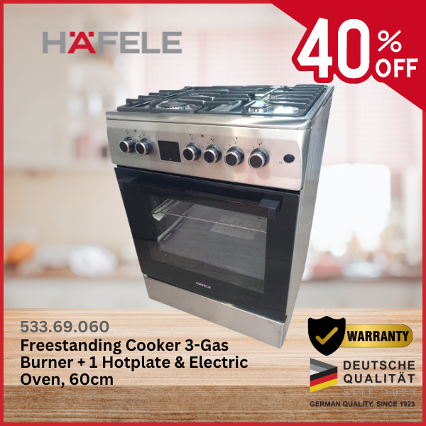Hafele Freestanding Cooker 2 & 3 Gas Burner + 1 Hotplate & Electric ...