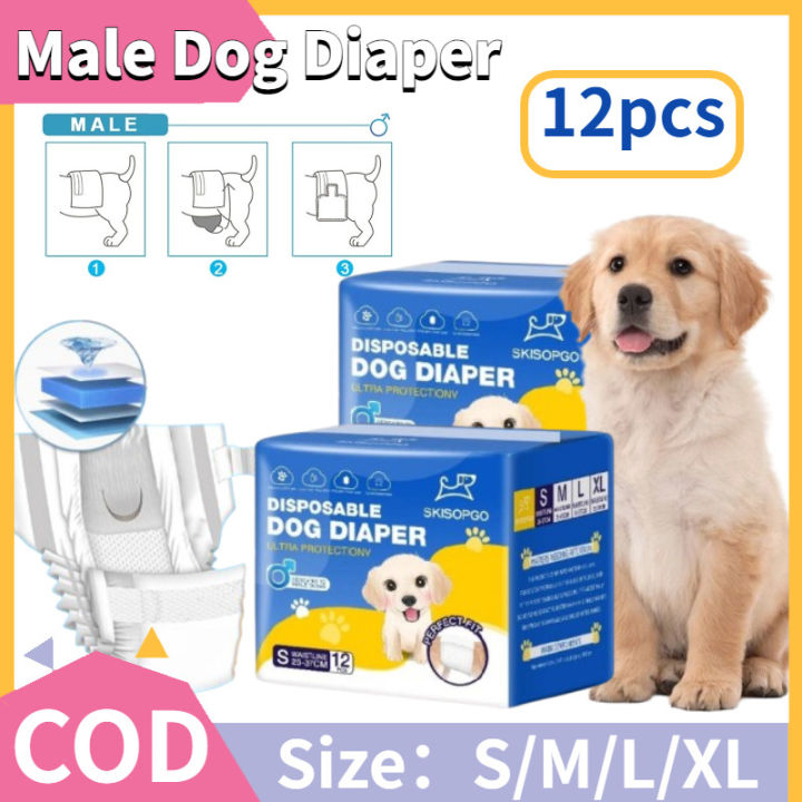 12PCS Disposable Dog Diapers For Male Leakproof Super Absorption Full Wrap Diaper S/M/L/XL ...