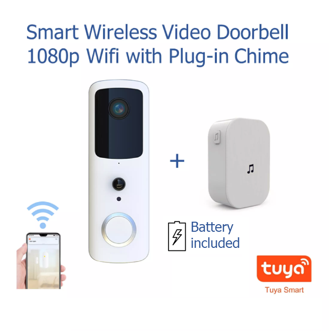 Smart Wireless Video Doorbell 1080p Wifi Tuya Smart Life Home Security ...