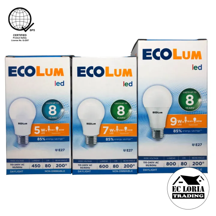 Ecolum LED Light Bulb 5W, 7W and 9W (Daylight) | Lazada PH