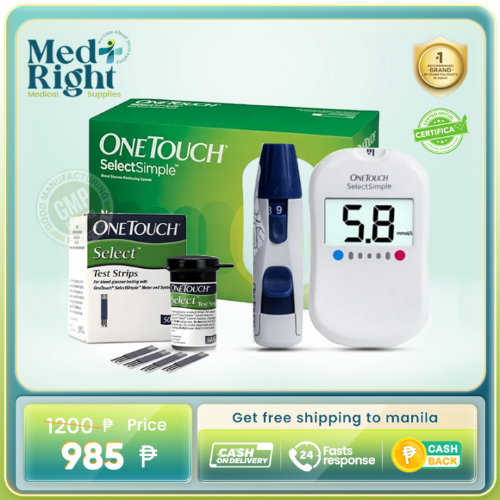 One Touch Select Simple Glucometer Machine Select Test Strips (25s/50s ...