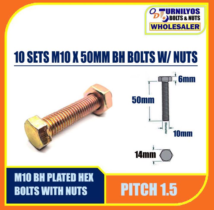 10 SETS M10 BH HEX BOLTS WITH NUTS PITCH 1.5 | Lazada PH