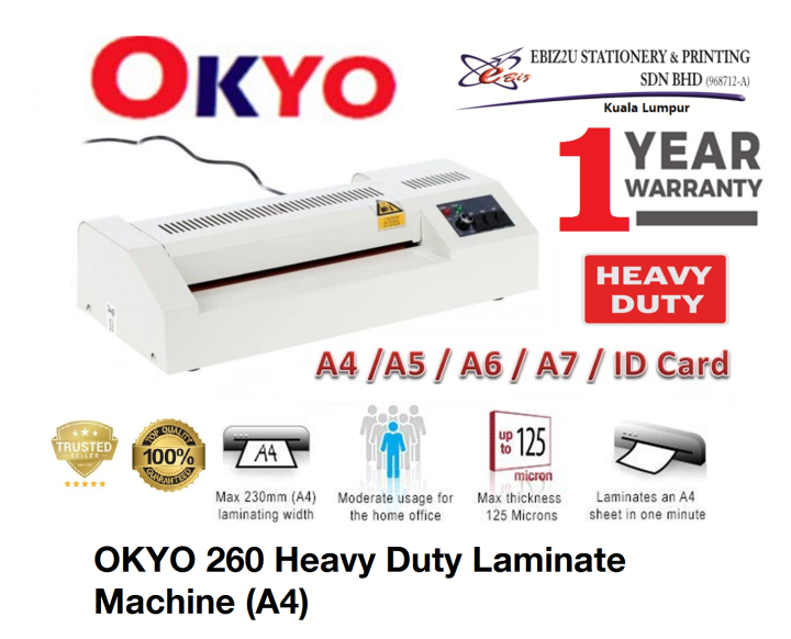 OKYO 260 Heavy Duty Laminate Machine (A4) Laminator Machine, A4 ...