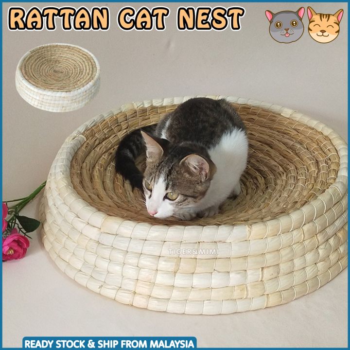 Tiger & Mimi Rattan Cat Nest Straw Katil Kucing Pet House Bed Cage ...