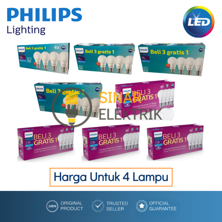 Lampu PHILIPS LED Paket 5W 6W 7W 8W 9W 10W 11W 12W - Multipack LED ...