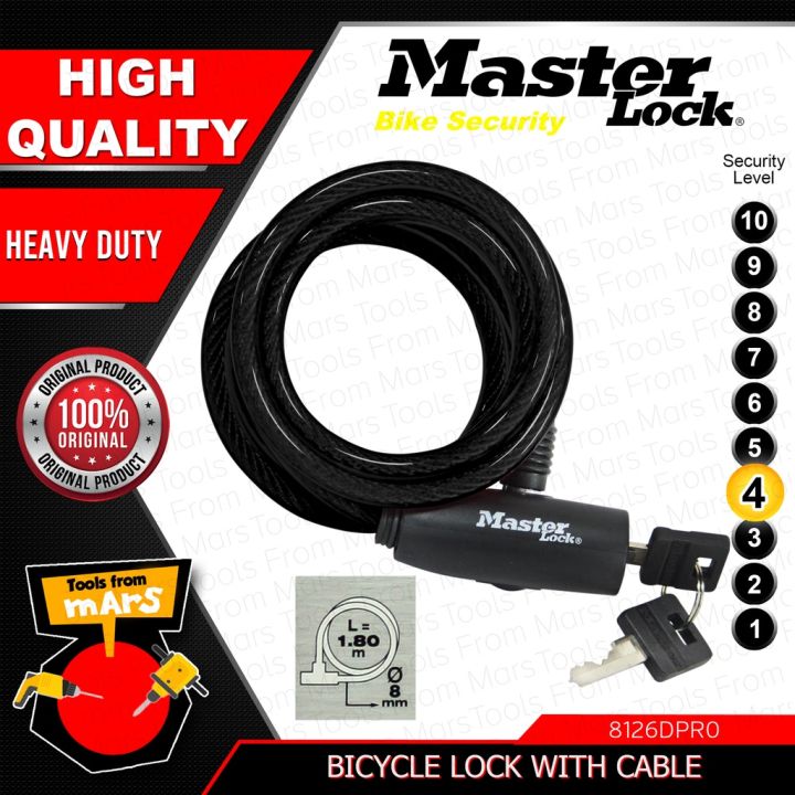 MASTER Anti-Theft Bike Bicycle Lock with Cable 1.8M X 8mm BLACK GRAY ...