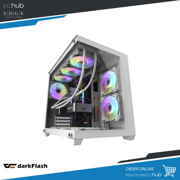 PChub | darkFlash C285P TG, white, ATX, dual chamber | Lazada PH