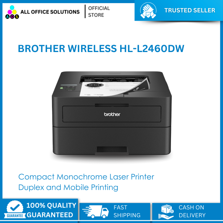 AOS Brother HLL2460DW Wireless HL-L2460DW Compact Monochrome Laser Printer, Duplex and Mobile ...