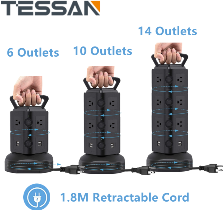 TESSAN 6.5ft Heavy Duty Extension Cord Tower Socket Power Strip ...
