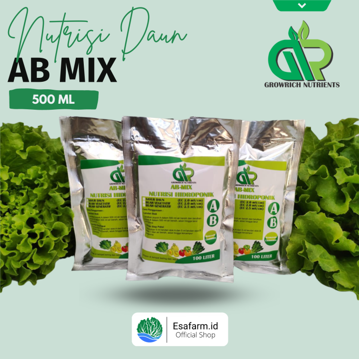 Nutrisi AB Mix 500 ml Sayuran Daun Pupuk Hidroponik untuk 100 Liter Air ...