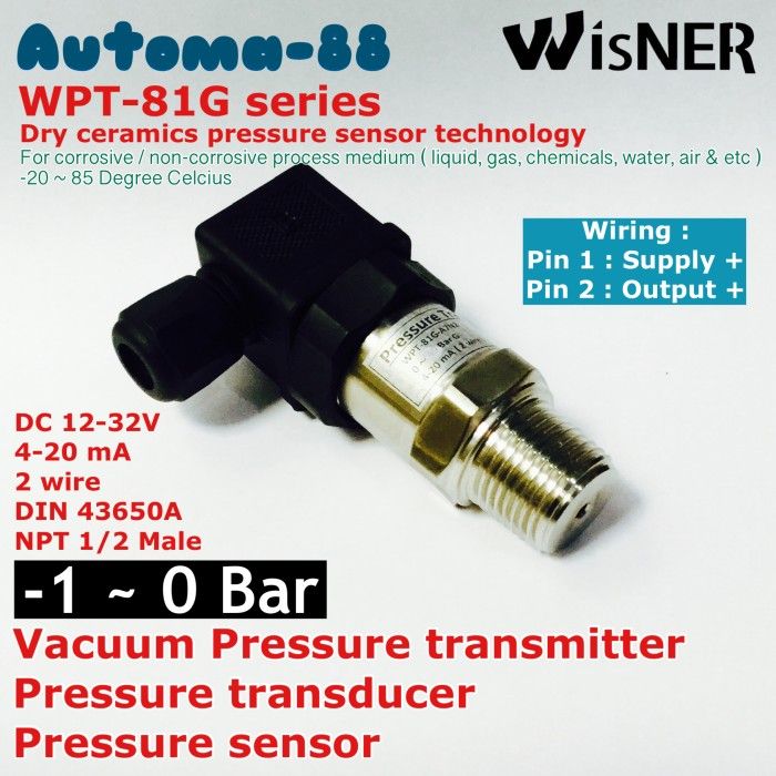 Vacuum Transmitter -1~0Bar Transducer 4-20mA DC 12V 24V Vakum -1 Bar ...