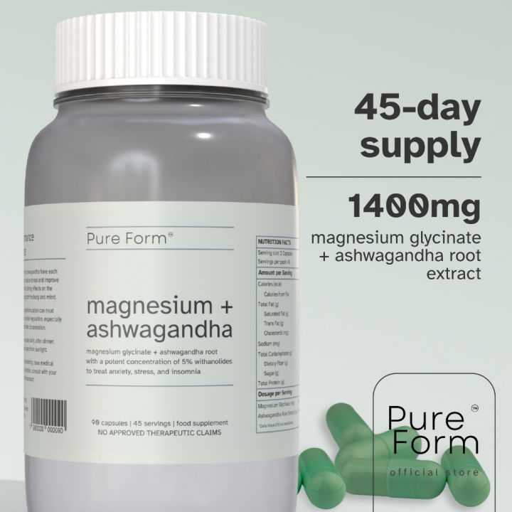 Pure Form Magnesium + Ashwagandha | 1,400mg of Magnesium Glycinate and ...