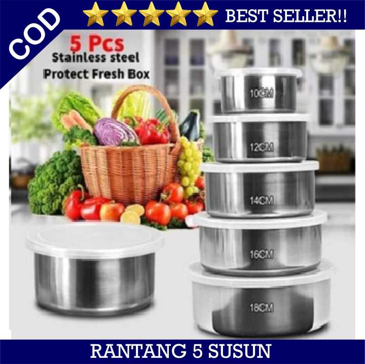 Rantang Makan 5 Susun Stainless Elegan / Rantang Bulat Lunch Boxs ...