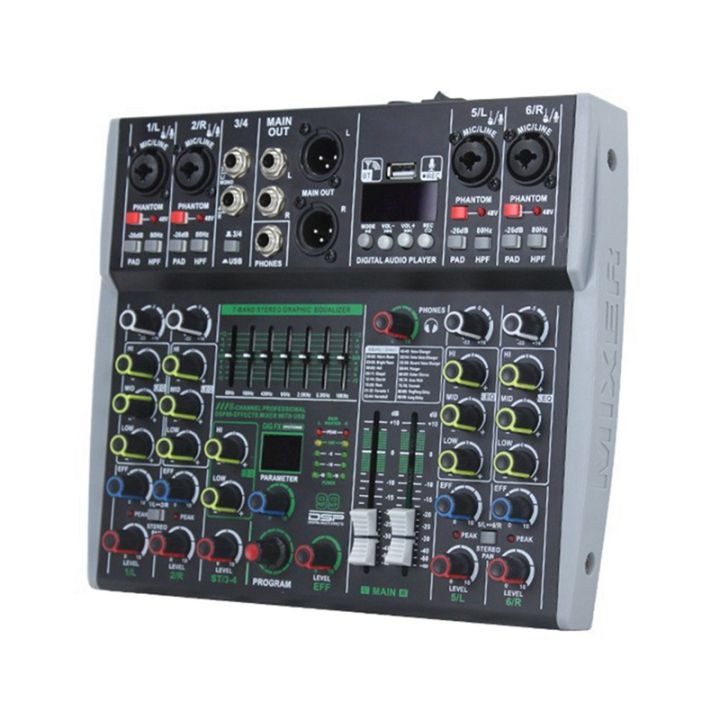 Professional Audio Mixer 6 Channel Built-in 99DSP 7-Segment Balanced ...