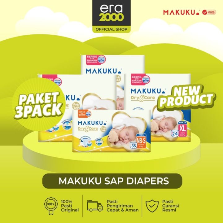 Era 2000 [3 PACK] Makuku SAP Diapers Dry Care NB-S38/M30/L28/XL24/XXL22 ...