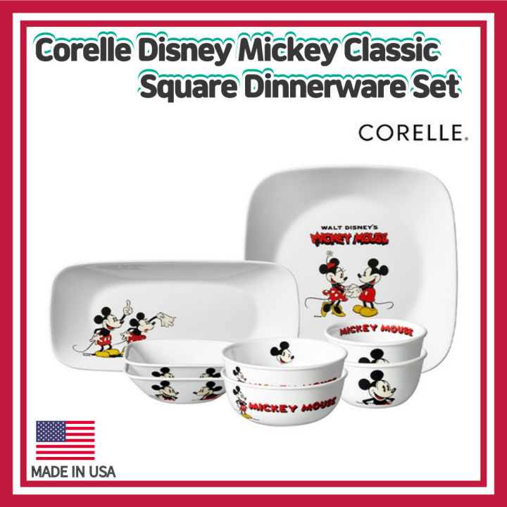 Corelle Premium Mickey Classic Square Dinnerware 8p Set/Corelle USA set ...