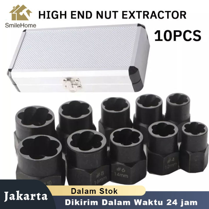 Alat Pembuka Baut Mur Rusak 10 PCS 9mm-19mm/ PEMBUKA BAUT MUR RUSAK BOLT NUT LONG BOX REMOVER ...