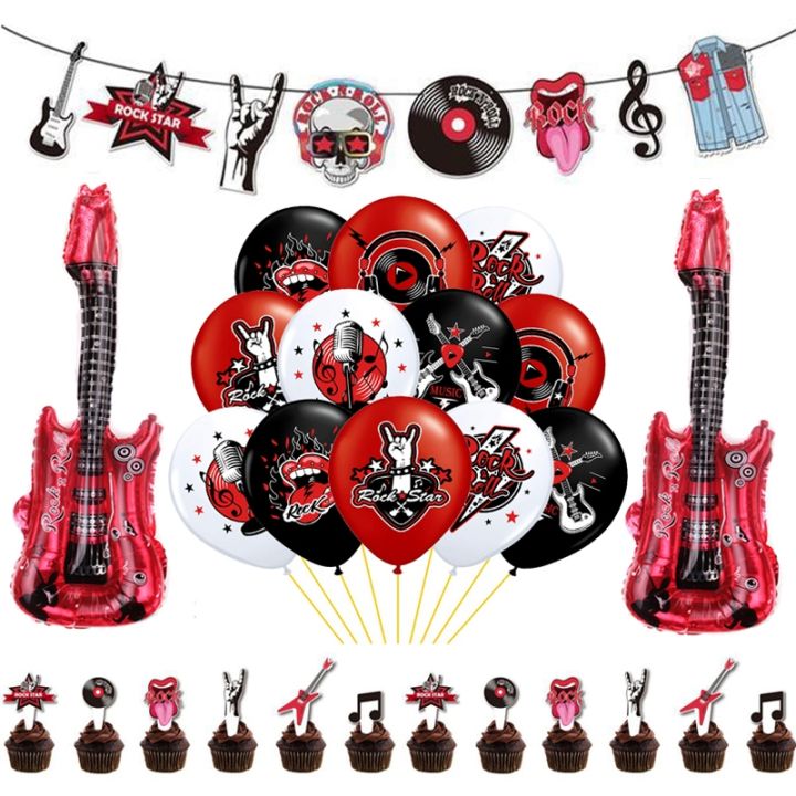 Party Store 」 Rock And Roll Balloons Video Note Guitar Band Microphone ...