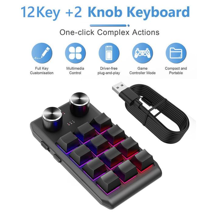 USB Custom Keyboard Macro 3/4/12 Key 1/2 Knob Programming RGB Bluetooth ...
