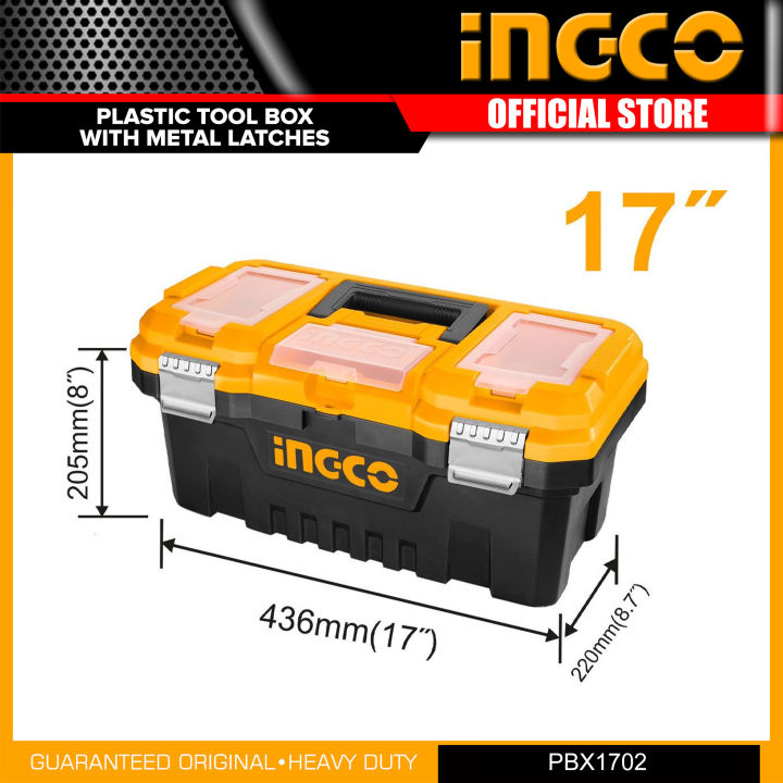 INGCO 17" Plastic Tool Box Case Organizer with Removable Tray & Metal ...