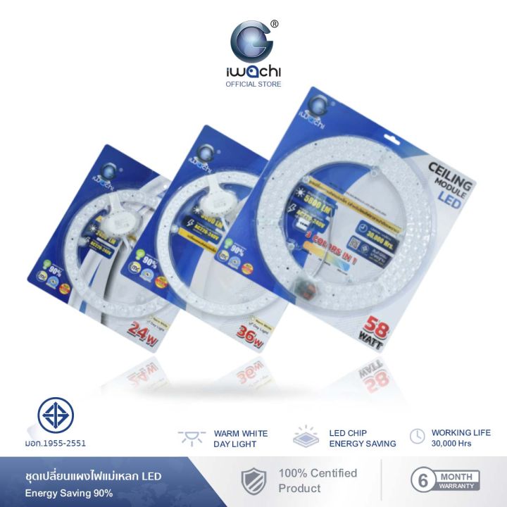 IWACHI แผงไฟแม่เหล็ก LED 24W/36W/48W-แสงขาว/48W/58W-3แสง แผ่นชิป แผงไฟเพดาน CEILING MODULE ...