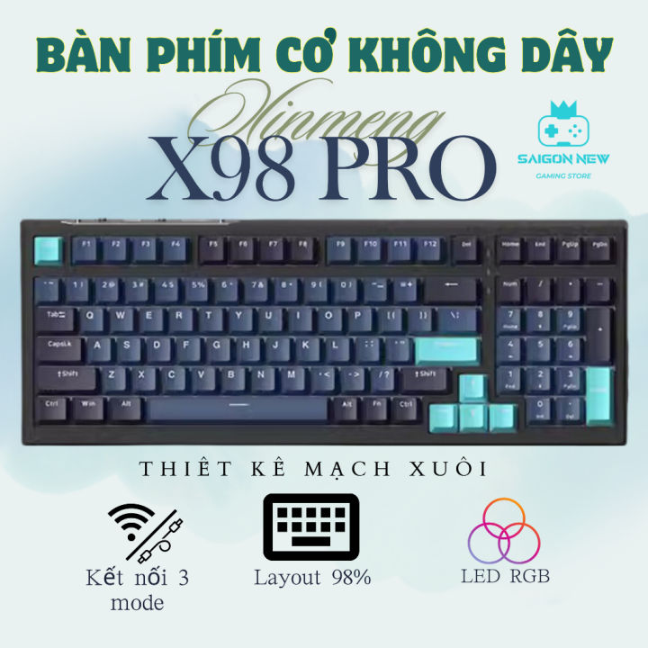 Bàn phím cơ không dây Xinmeng X98 Pro - 3 mode kết nối - LED RGB mạch ...