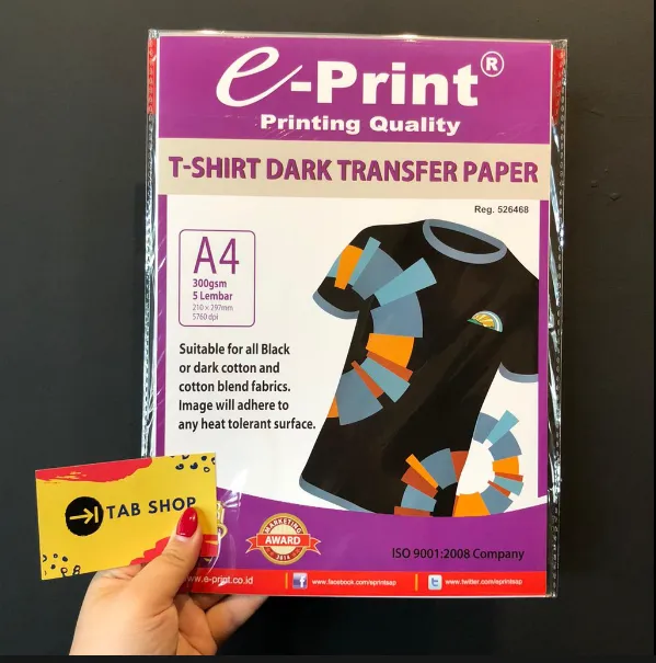 TAB SHOP - EPRINT DARK T SHIRT TRANSFER PAPER 300 GSM 5 LEMBAR A4 - E ...