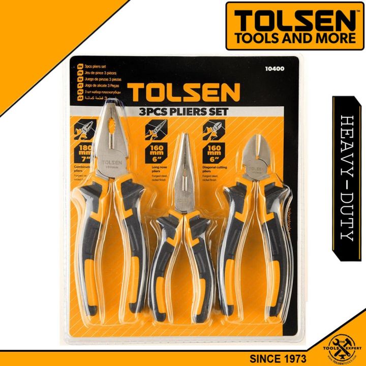 Tolsen 3pcs Plier Set (Combination, Long Nose, Cutting Pliers) 10400 TPR Handle | Lazada PH