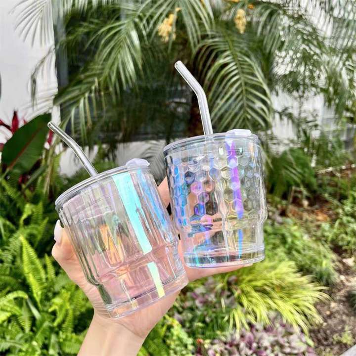 Transparent Bubble Tea Cup 420ml Glass Cup With Lid and Straw Juice ...