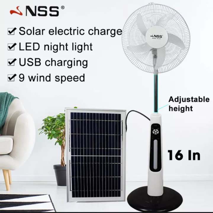 Rechargeable Electric Fan with Solar panel Stand Fan with 2 bulbs and ...