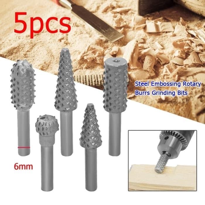 Mata Bor Kikir Kerok Kayu black steel rotary rasp burr set 5pcs emboss ...