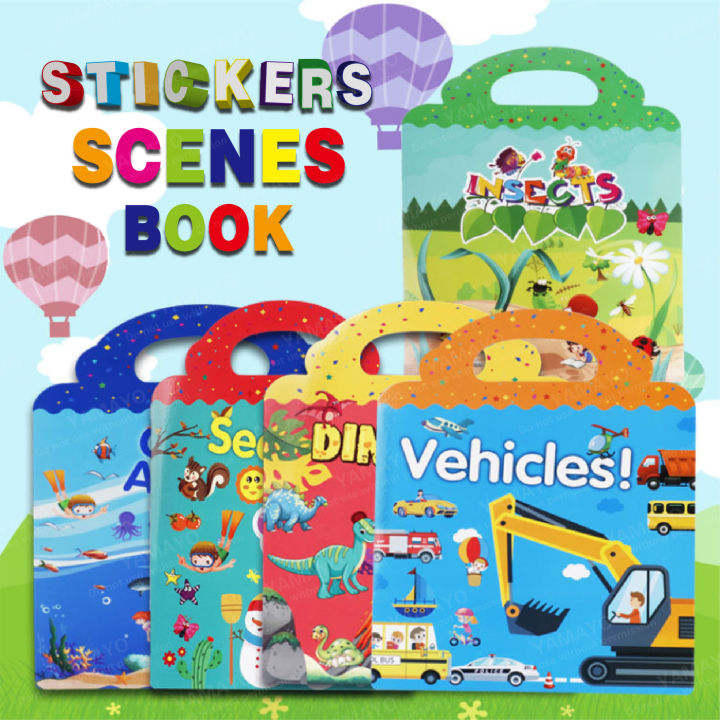 Reusable Waterproof Sticker Scenes Books || 8 Themes Kids Education ...