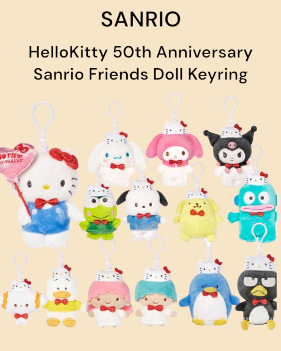 [SANRIO] HelloKitty 50th Anniversary Sanrio Friends Doll Keyring Bag charms(BAD BADTZ-MARU ...
