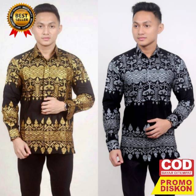 Kemeja Batik Pria Terbaru Motif Songket Warna Silver Dan Gold Model ...