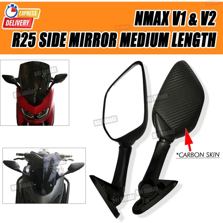 YAMAHA NMAX R25 Side Mirror Carbon Heavy Duty Black Medium Length Plug ...