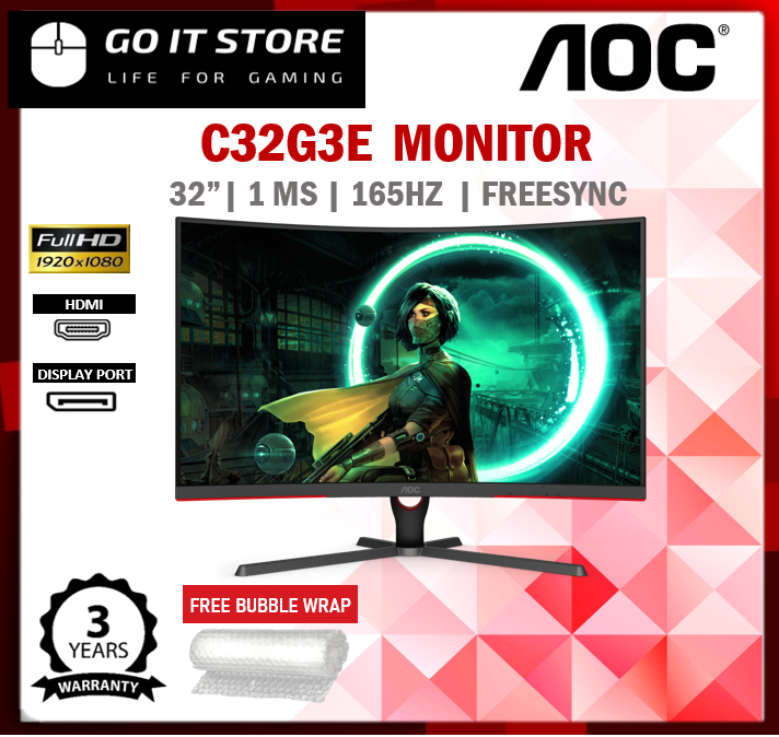 AOC C32G3E 31.5 " FHD 165Hz 1ms FreeSync Curve Gaming Monitor (HDMI ...