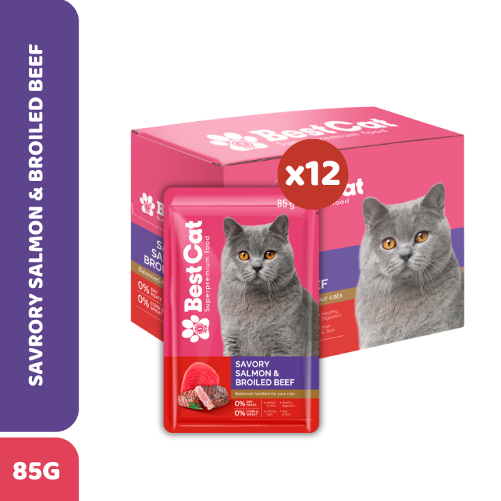 Best Cat Wet Cat Food Pouch 85g Savory Salmon & Broiled Beef SET OF 12 ...