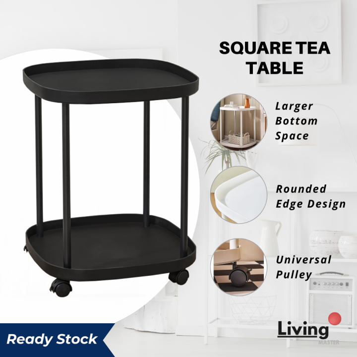 Tea Table Movable Table Square Sofa Side Table 2 Tier Storage Coffee ...