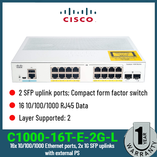 C1000-16T-E-2G-L Cisco Switch | Catalyst 1000 Series Switches | 16x 10 ...