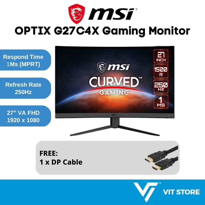 MSI OPTIX G27C4X 27" LED Curved Gaming Monitor | VA FHD 250Hz 1ms HDMI ...