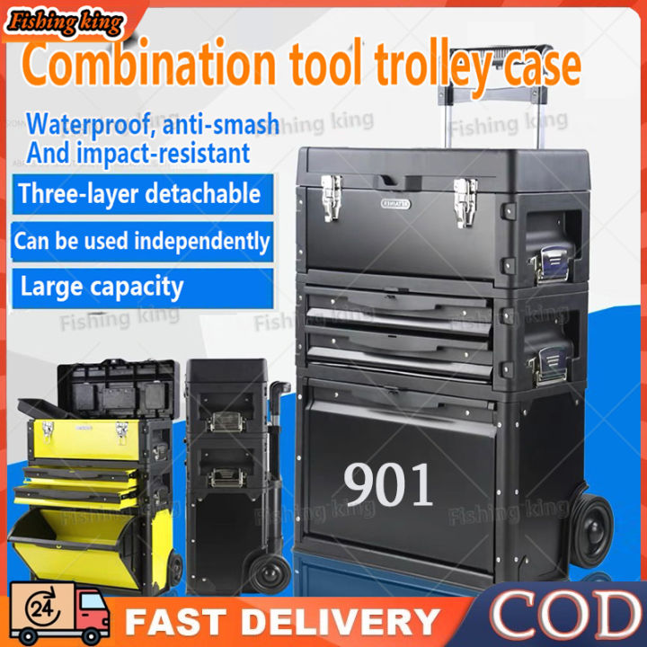 Multifunctional 3-layer combined trolley hardware toolbox with wheels ...