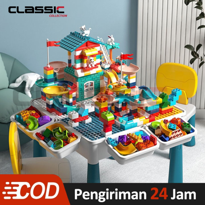 Mainan Building Block Table Multifungsi Meja Dan Kursi Belajar Blok ...