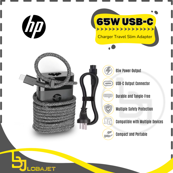 HP 65W USB-C Slim Travel AC Adapter - Charger Travel Slim 65W Max untuk ...