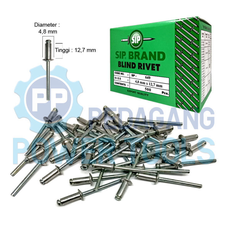 SIP 649 PAKU RIVET 4.8 x 12.7 MM BLIND RIPET RIFET TEMBAK 1 PAK 500 PC ...