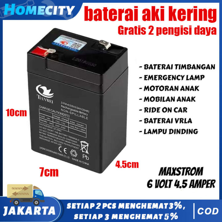 (dikirim dari jakarta) 6 VOLT 4.5 AMPER BATERAI MOTOR MAINAN ANAK MOBIL MOBILAN AKI CHARGER ...