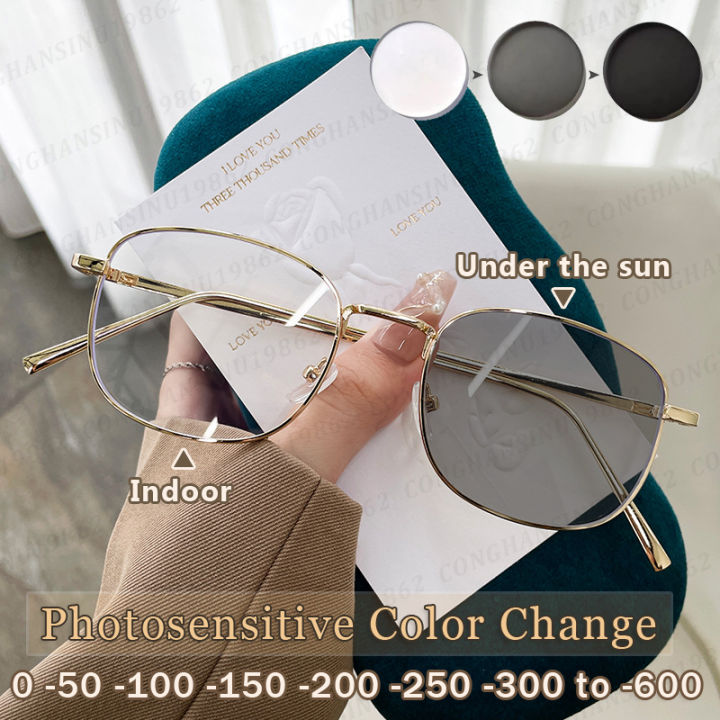With Grade -50 To -600 Photochromic Myopia Glasses For Women Men ...