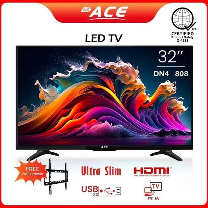 Ace 32 Slim LED TV Black LED-808 DN4 HD LED TV with bracket | Lazada PH